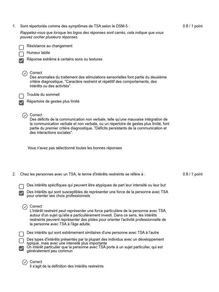 Quiz d'Entraînement Sur Les Signes Et Symptômes Des TSA _ Coursera | PDF