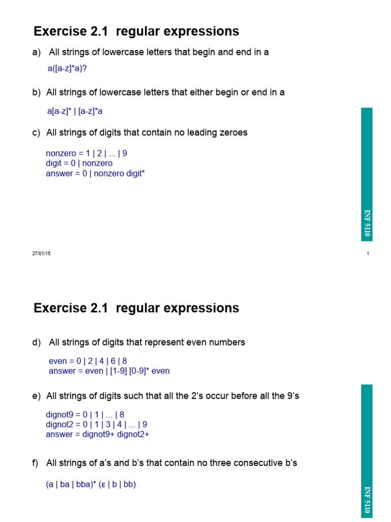 Regular Expressions Excercises | PDF