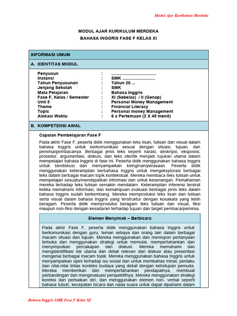 Modul Ajar Unit 5 | PDF