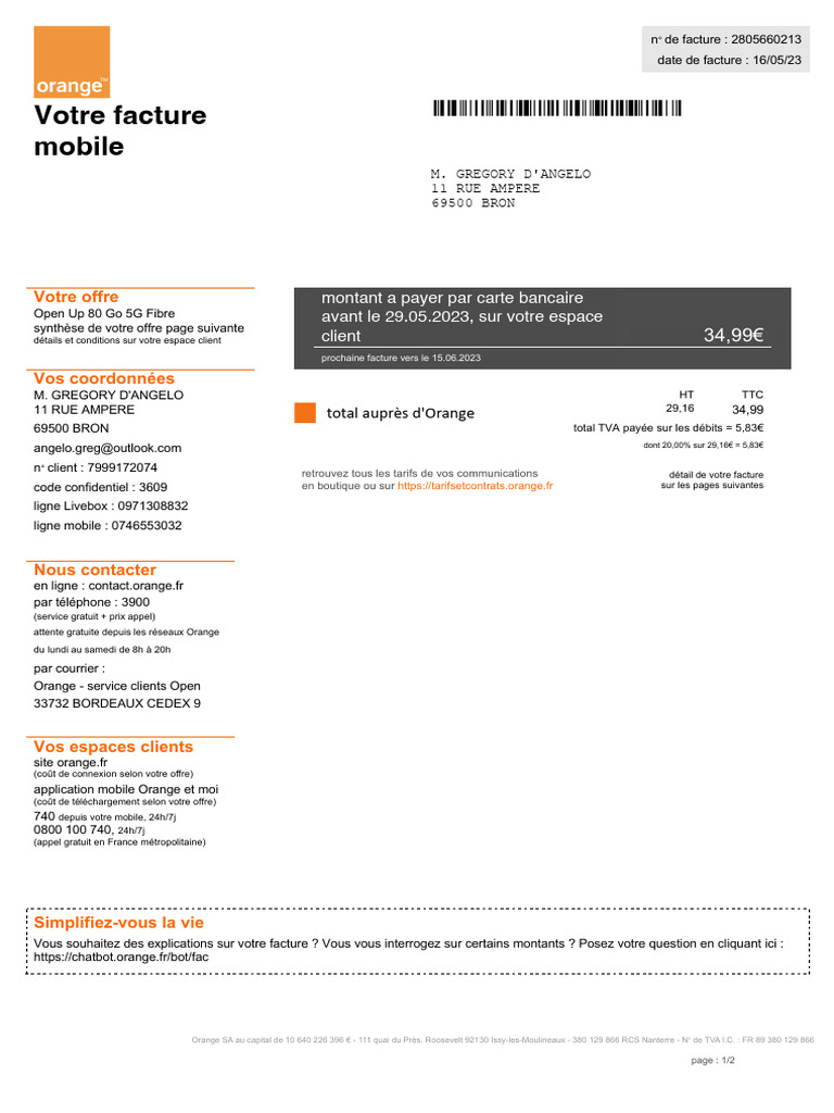 Facture Internet | PDF | Facture | Secteurs du service