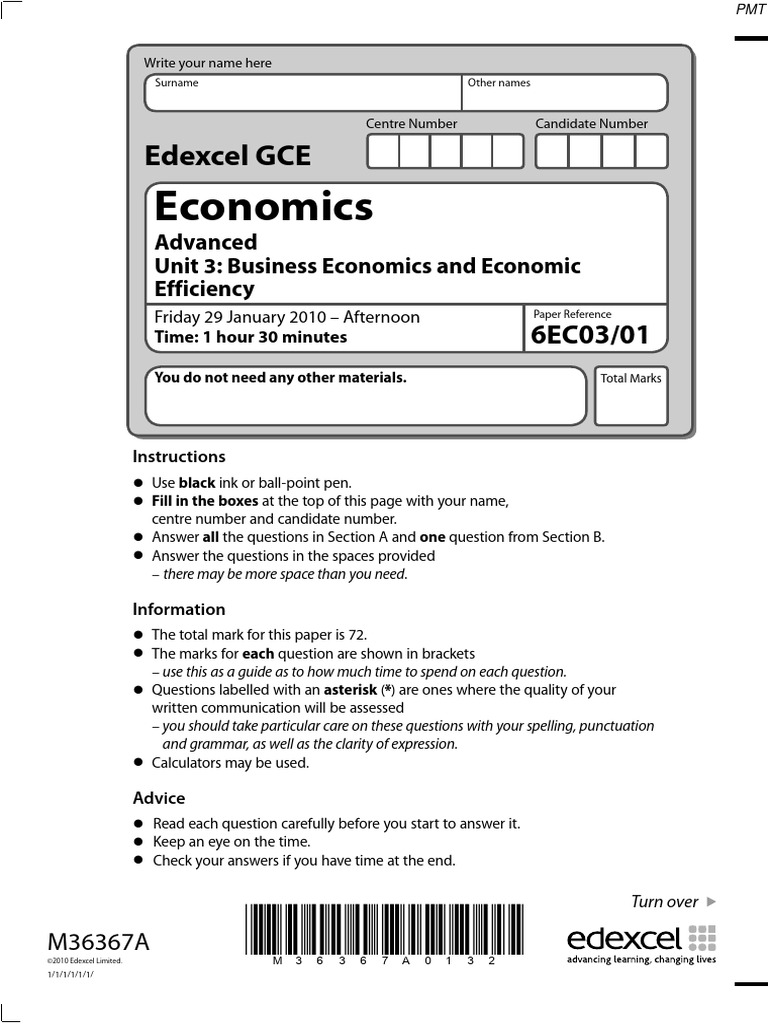 January 2010 QP - Unit 3 Edexcel Economics A-Level | PDF | Average Cost | Profit (Economics)
