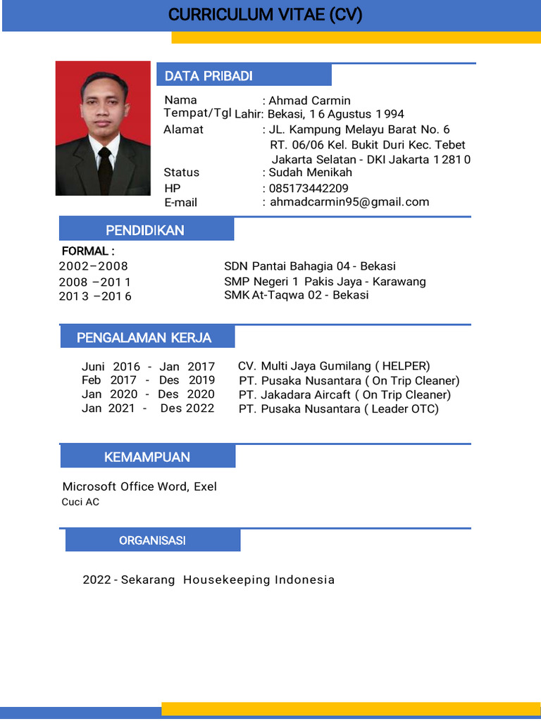 Curriculum Vitae Ahmad Carmin | PDF