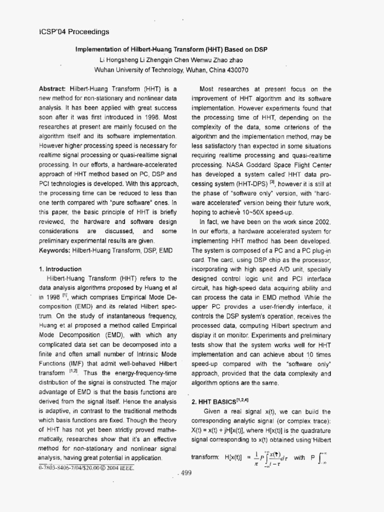 Implementation of Hilberthuang Transform HHT Based On DSP | PDF