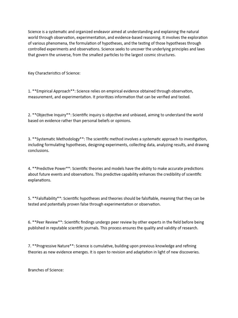 Key Characteristics of Science | PDF