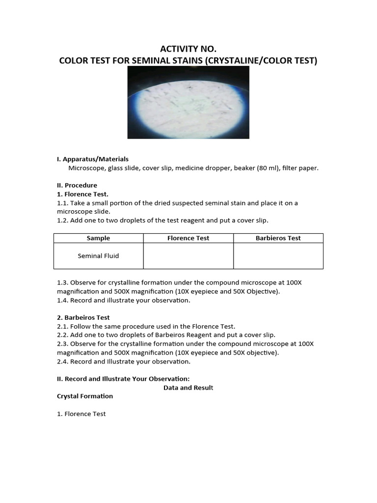 Color Test For Seminal Stains | PDF | Science & Mathematics