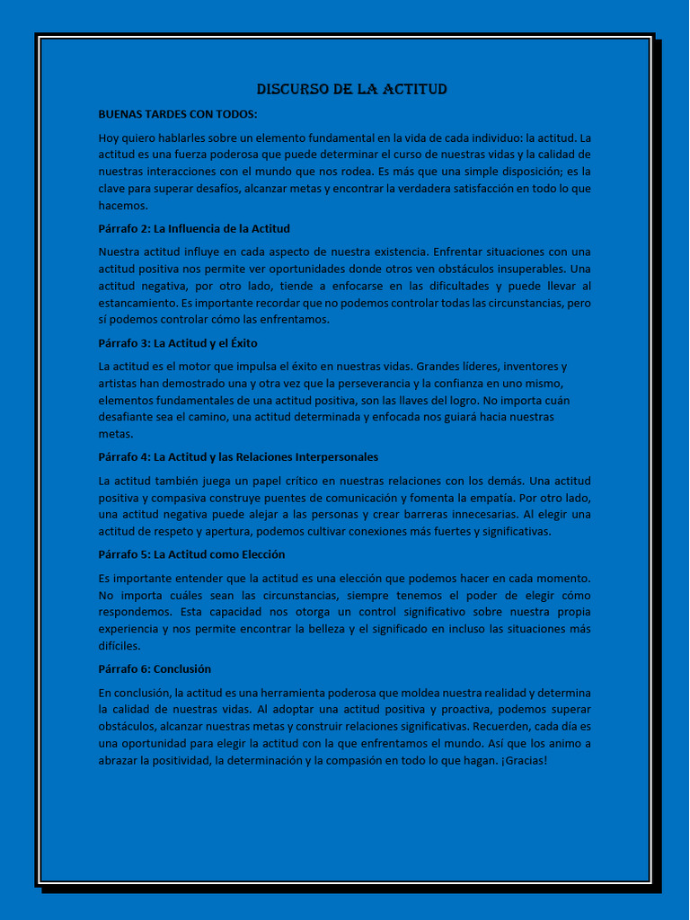 Discurso de La Actitud | PDF | Ciencias del comportamiento | Cognición