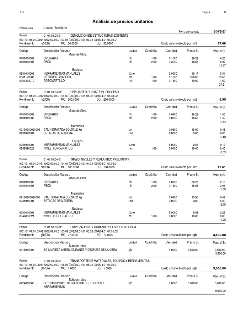 Analisis de Precios Unitarios | PDF | Hormigón | Materiales