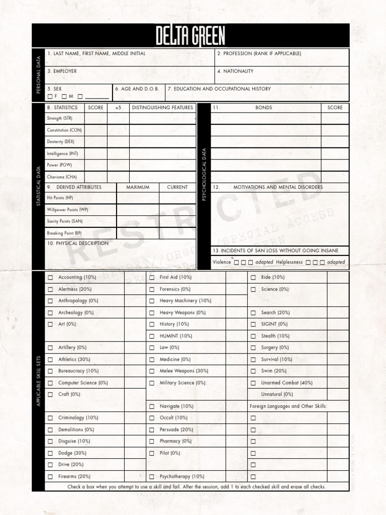 Delta Green Agent Creation Guide | PDF | Federal Bureau Of ...