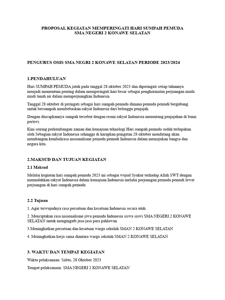 Proposal Kegiatan Memperingati Hari Sumpah Pemuda | PDF | Perjalanan | Seni