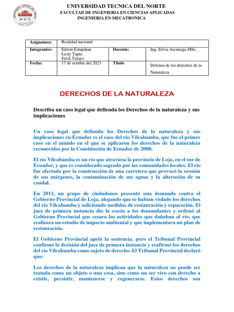 Tapia - Lesly - Derechos de La Naturaleza | PDF | Ciencias sociales ...