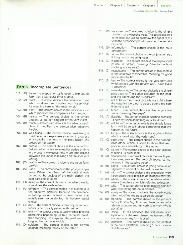 Reading Part 5 Practice Test Key | PDF