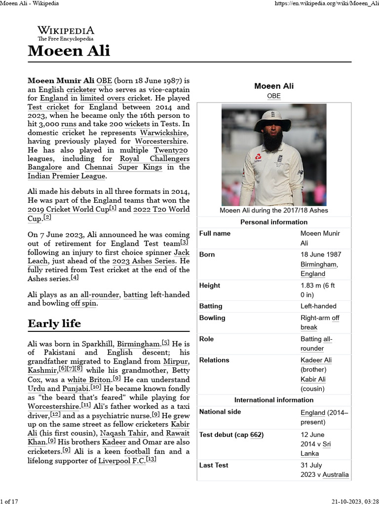 The Great All Rounder - Moeen Ali | PDF