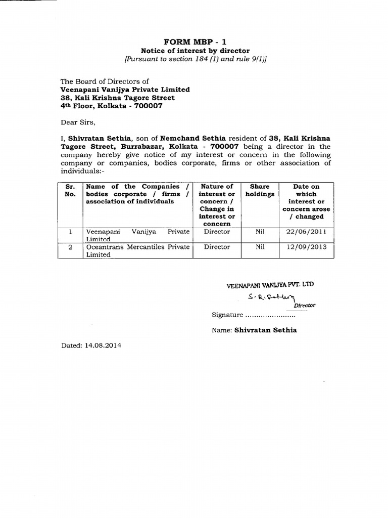 Form MGT 14 290814 5 .PDF MBP 1 SHIVRTAN SETHIA | PDF