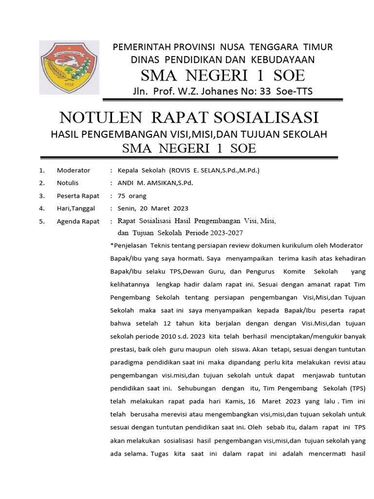 Visi Misi Baru SMA Negeri 1 Soe | PDF | Karier & Perkembangan | Pengembangan Diri