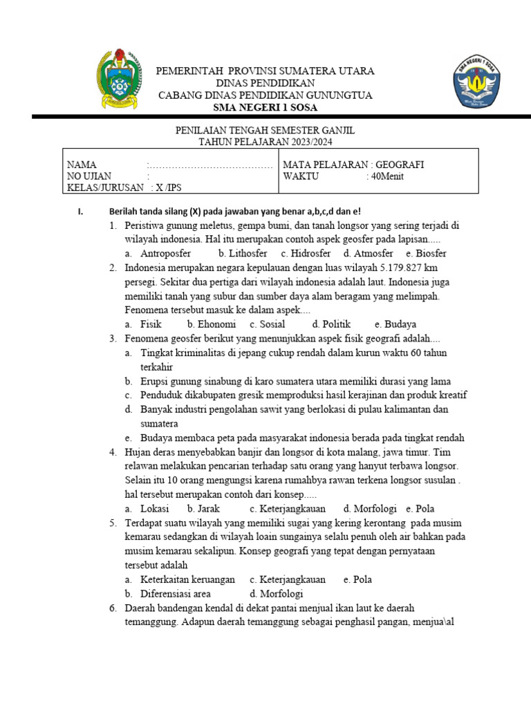 Soal PTS Ganjil KLS X 2023-2024 | PDF