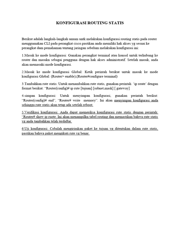 Panduan Konfigurasi Routing Statis | PDF