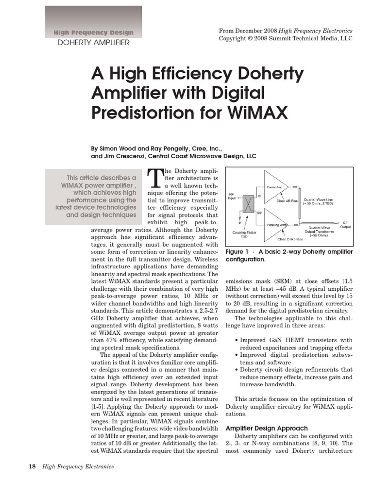 A High Efficiency Doherty Amplifier With DPD For WiMAX | PDF