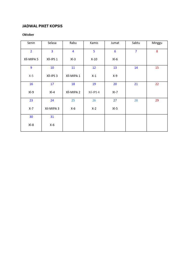 Jadwal Piket Kopsis | PDF | Metode & Bahan Ajar