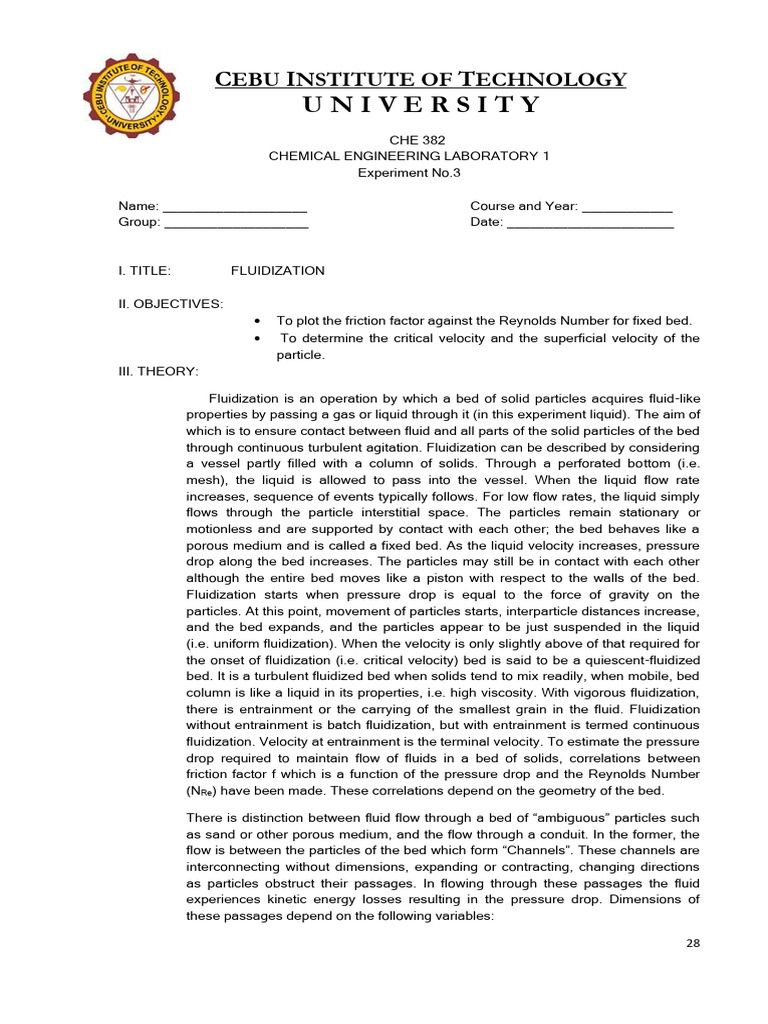 28 Expt. No. 3 Fluidization | PDF