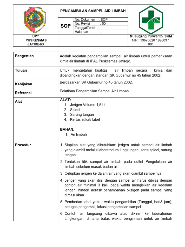 SOP-KESLING-01-Pengambilan Sampel Air limbah | PDF
