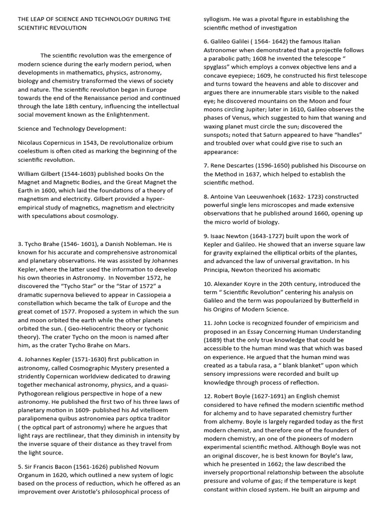 The Leap Of Science And Technology During The Scientific Revolution Pdf