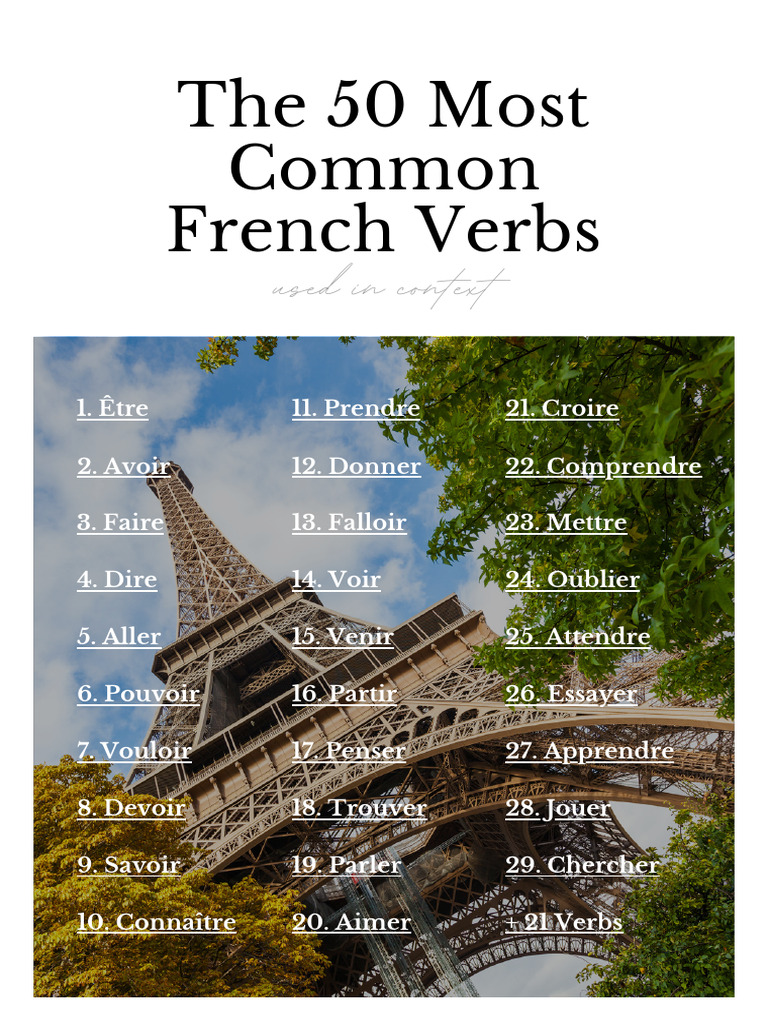 Free Ebook - The 50 Most Common French Verbs (Used in Context) | PDF ...
