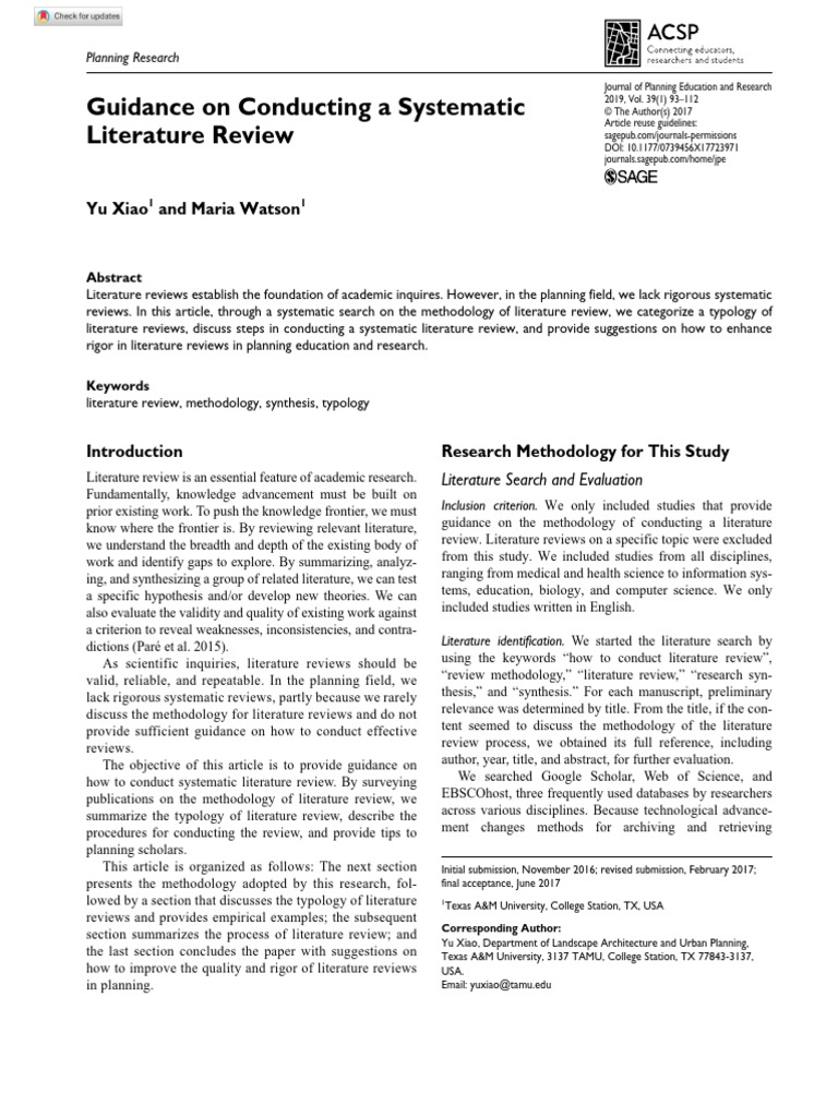 Xiao Watson 2017 Guidance On Conducting A Systematic Literature Review ...