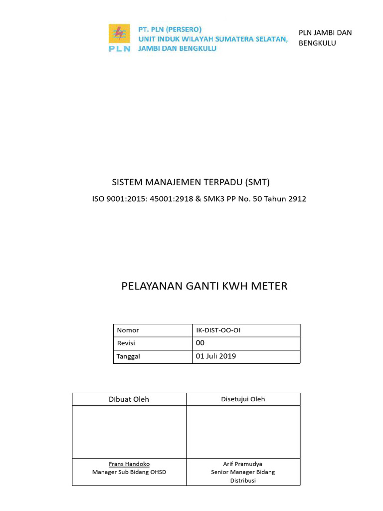 IK-DIST-00-01 - PELAYANAN Ganti KWH Meter | PDF