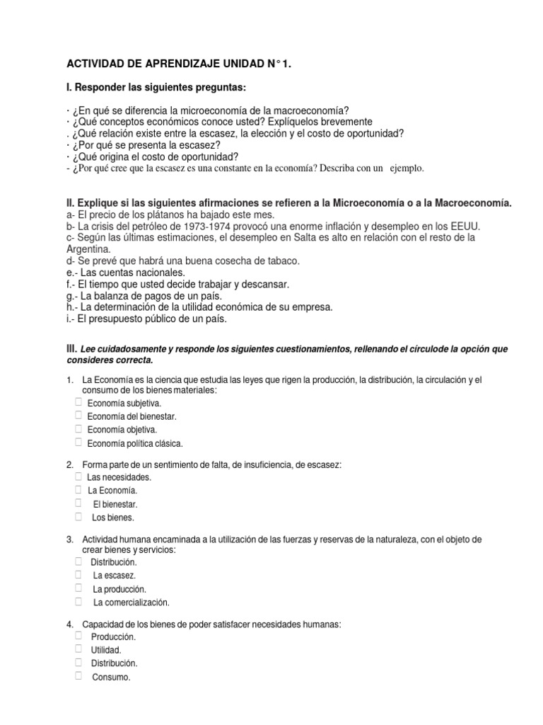 Actividad de Aprendizaje Unidad 1 | PDF