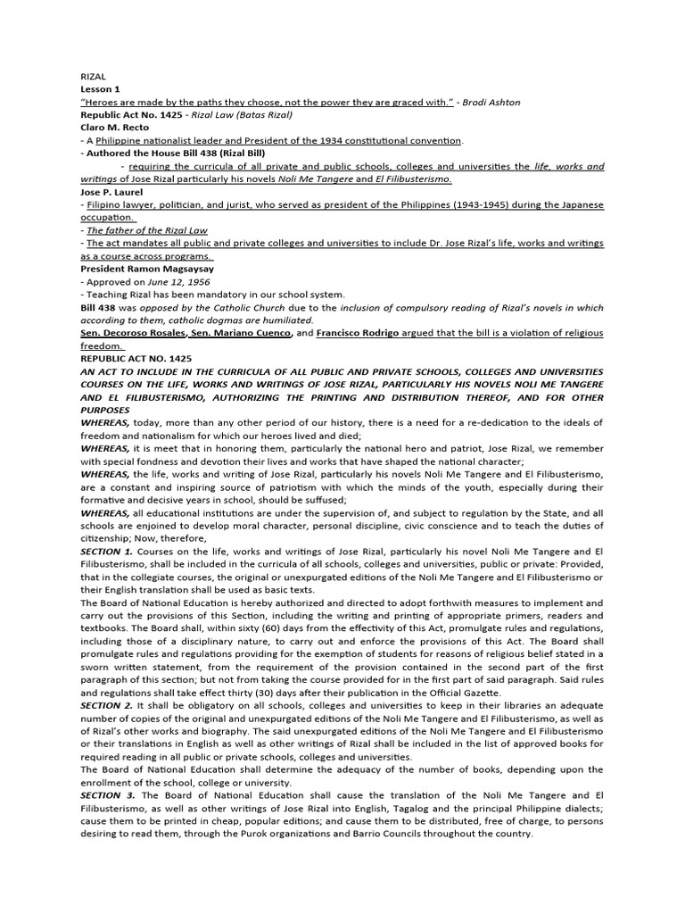 RIZAL Lessons | PDF