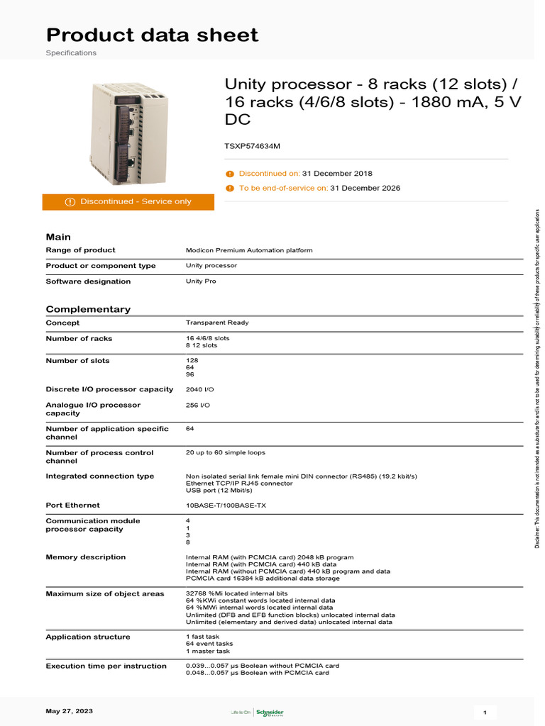 Modicon Premium - TSXP574634M | PDF | Programmable Logic Controller | Random Access Memory