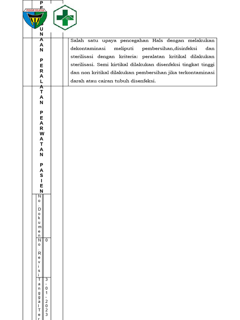 SOP Penggunaan Peralatan Perawatan Pasien | PDF