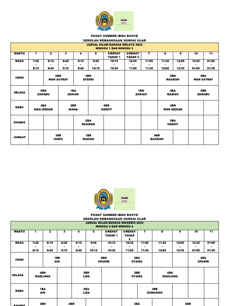 Jadual Nilam BM Bi Sksu Oktober | PDF