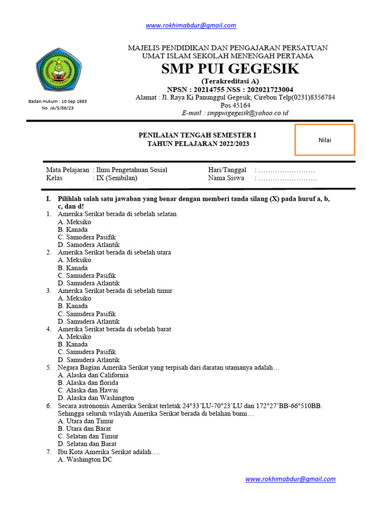 Soal PTS IPS Kelas IX Ganjil | PDF