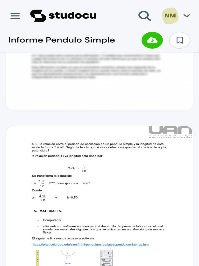 Informe Pendulo Simple - Informe de Laboratorio Pendulo Simple Universidad Antonio Nariño ...