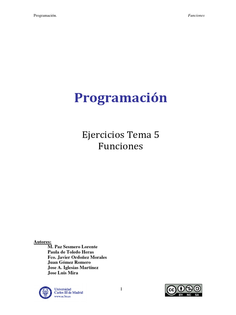 Programación. Ejercicios Tema 5. Funciones | PDF | Informática ...