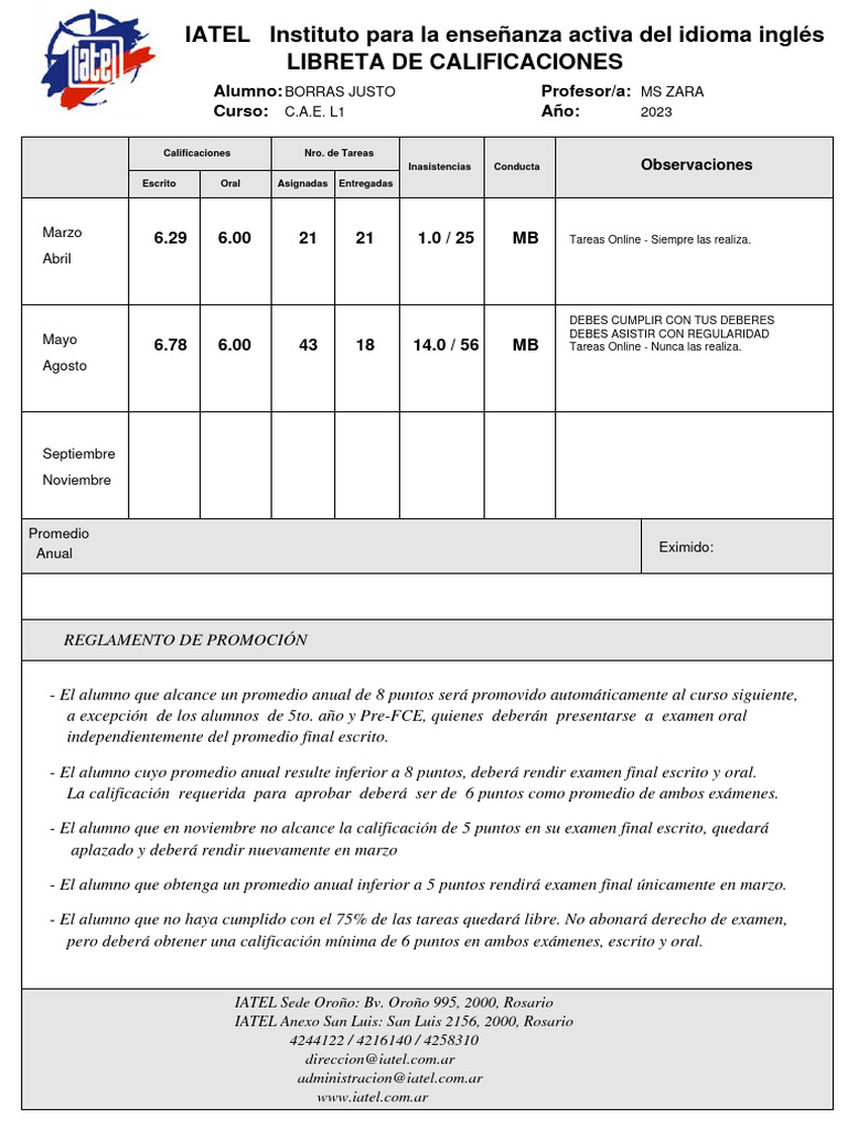 Libreta de Calificaciones | PDF
