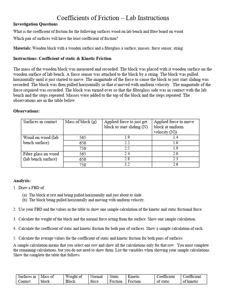 Coefficient Lab 2023 | PDF | Friction | Force