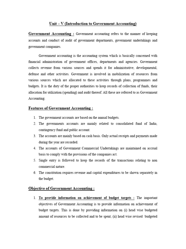 Unit - V (Introduction To Government Accounting) Government Accounting ...