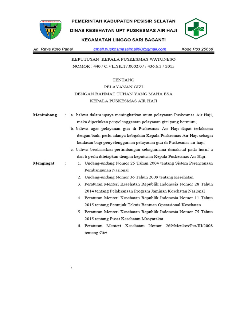 SK Pelayanan Gizi | PDF