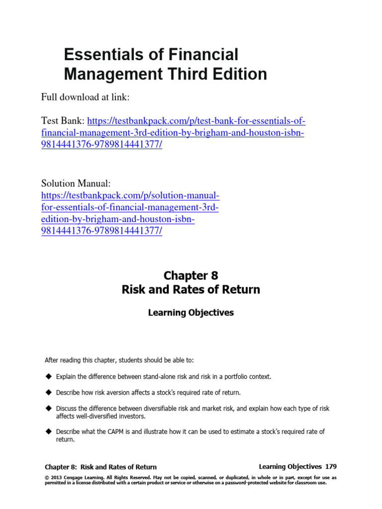 Essentials of Financial Management 3rd Edition Brigham Solutions Manual ...