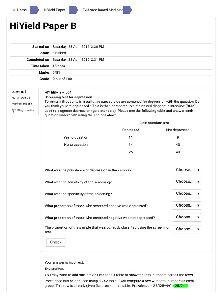 Hiyield Paper B Ebm Emi001 Mrcpsych Practice Test 2 | PDF | Sensitivity ...