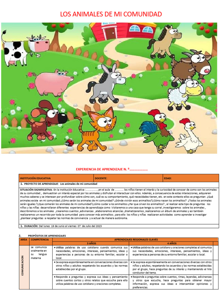 Los Animales de Mi Comunidad | PDF