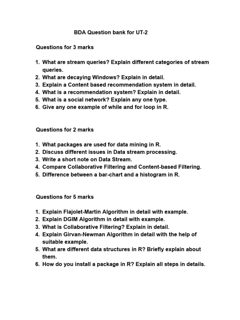 BDA Question Bank For UT-2 | PDF