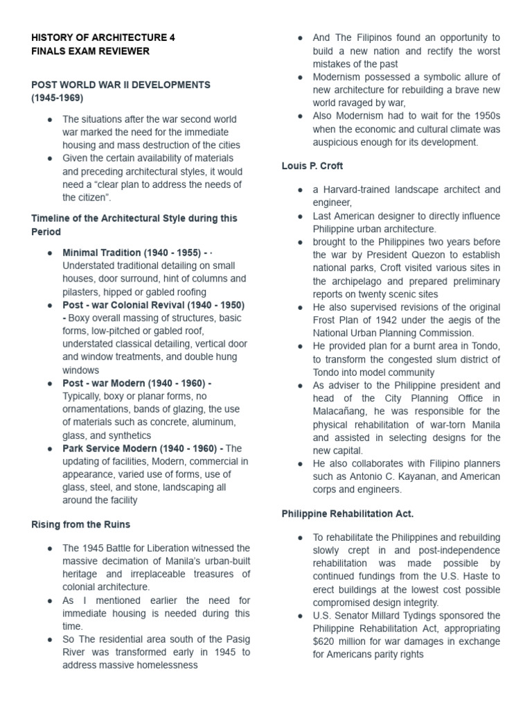 AR 2231: History of Architecture 4 - Finals Reviewer | PDF