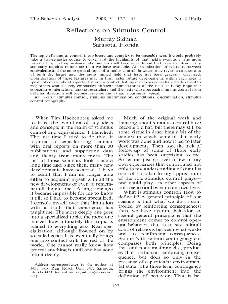 TEXTO 01c - Sidman (2008) - Reflection On Stimulus Control | PDF