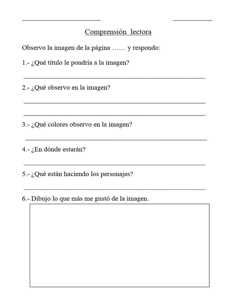 Comprensión Lectora Preguntas de La Imagen | PDF