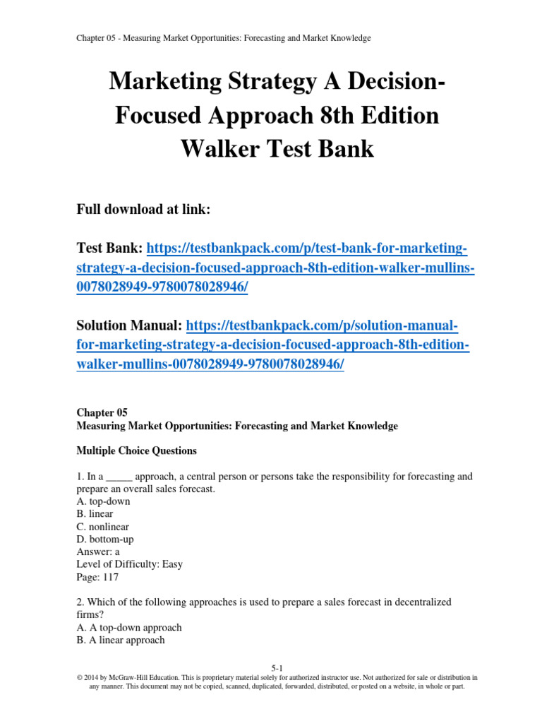 Marketing Strategy A Decision-Focused Approach 8th Edition Walker Test ...