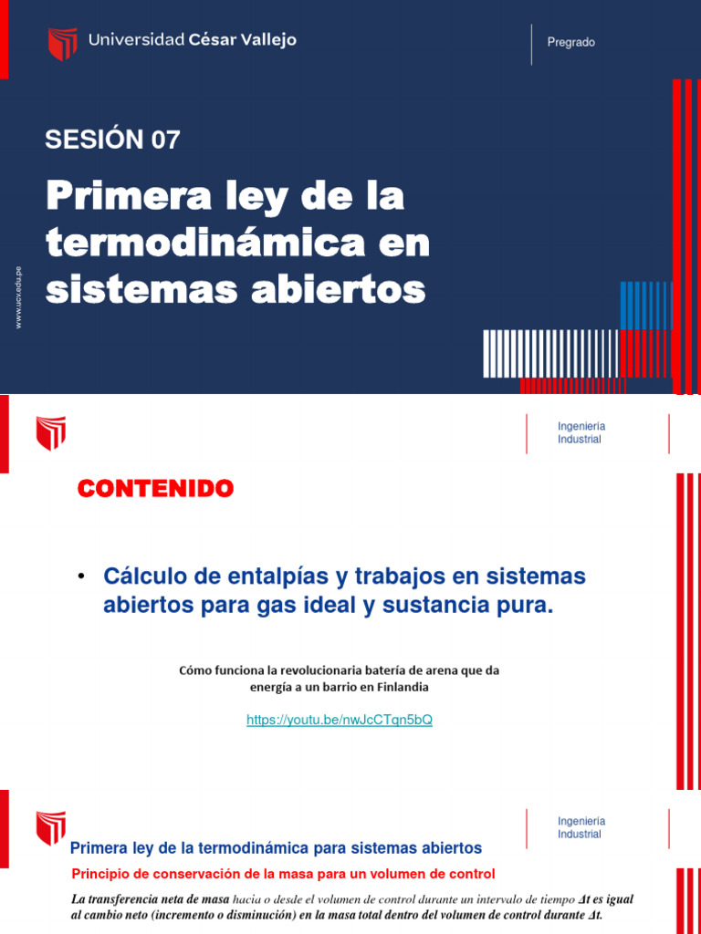 Sesión 7 Primera ley de la termodinámica en sistemas abiertos | PDF