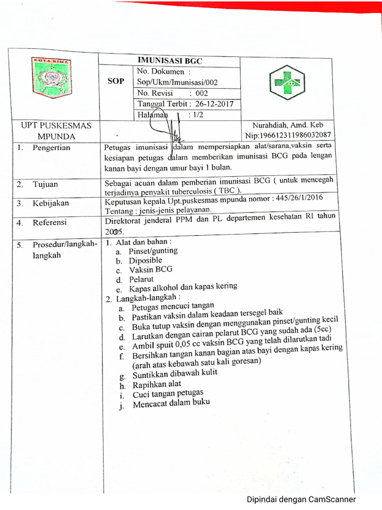 Sop Imunisasi BGC | PDF